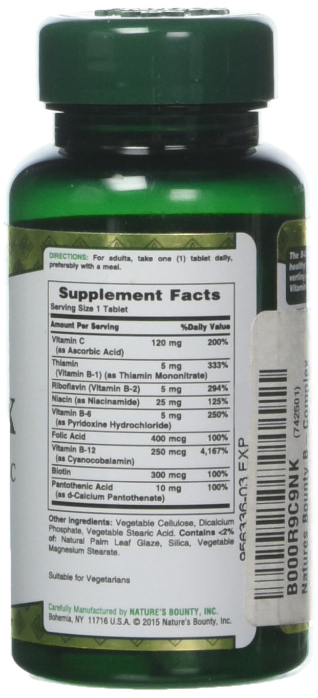 Nature’s Bounty B-Complex With Folic Acid Plus Vitamin C Tablets 125 ...